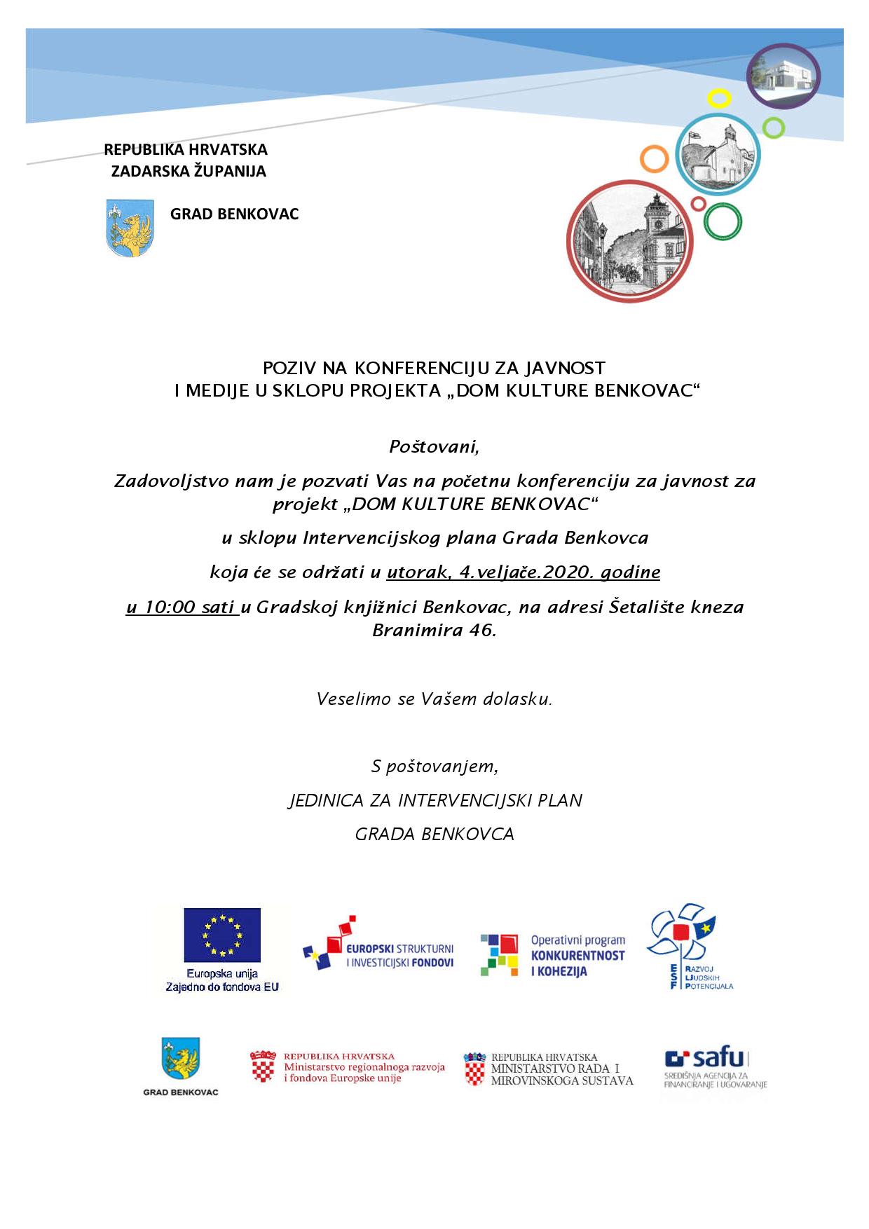 Projekt "Dom kulture Benkovac"- sutra početna konferencija za javnost ...